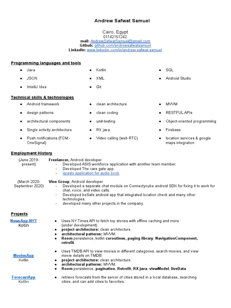 Andrew Safwat - Android Developer - Old | PDF | Android (Operating ...