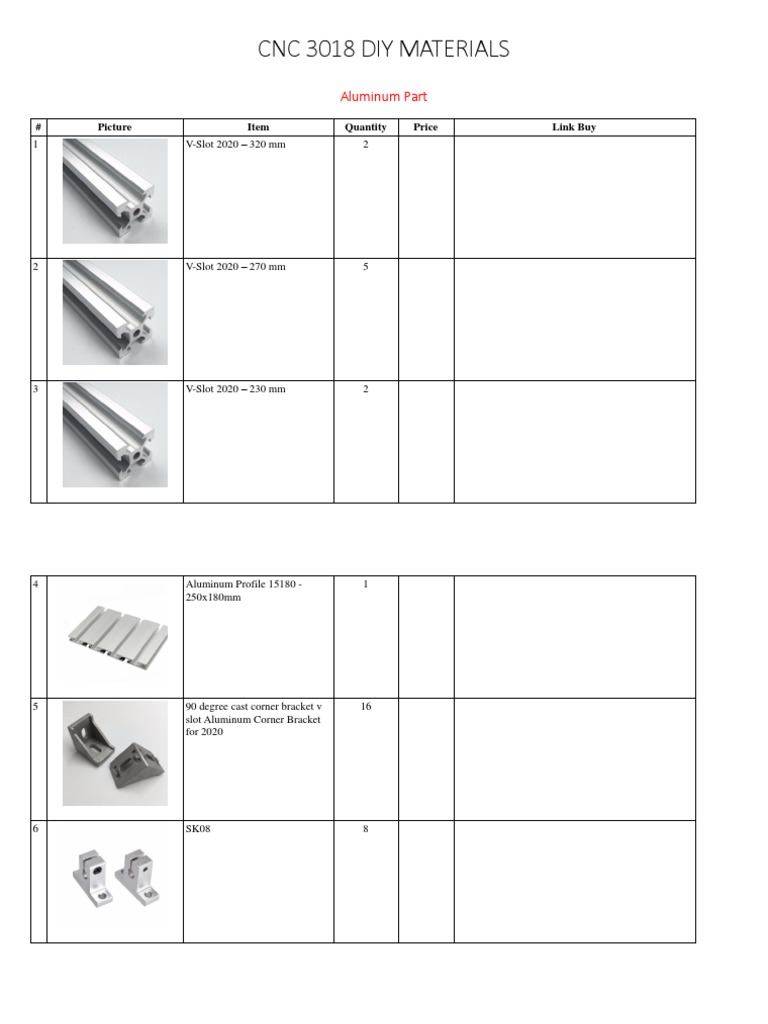 Cnc 3018 Diy Materials Aluminum Part Pdf Screw Electric Motor