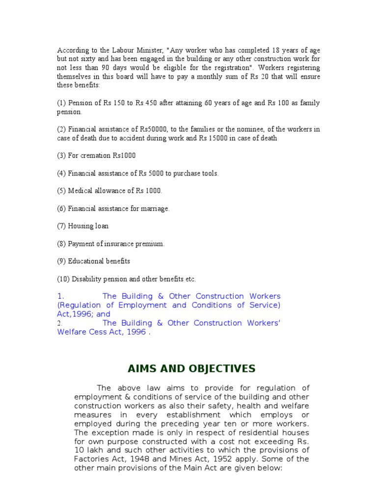 Construction Workers' Welfare Benefits | PDF | Welfare | Carpentry