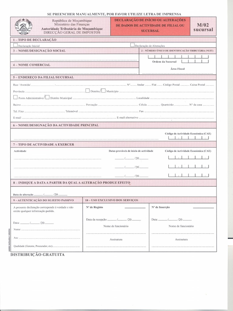 Modelo 02 Sucursal - Declaração de Início Ou Alterações de Dados de ...