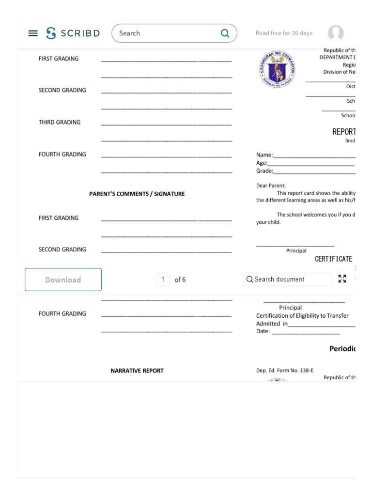 Deped Form 138-E - PDF - Learning | PDF