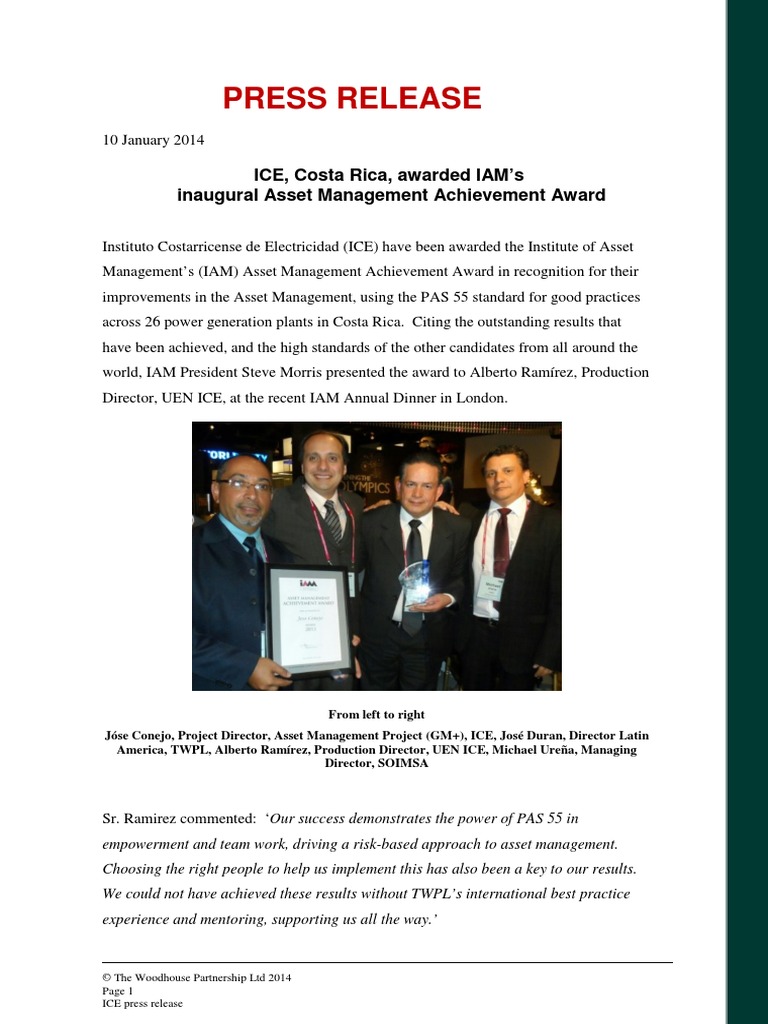 Press Release: ICE, Costa Rica, Awarded IAM's Inaugural Asset ...