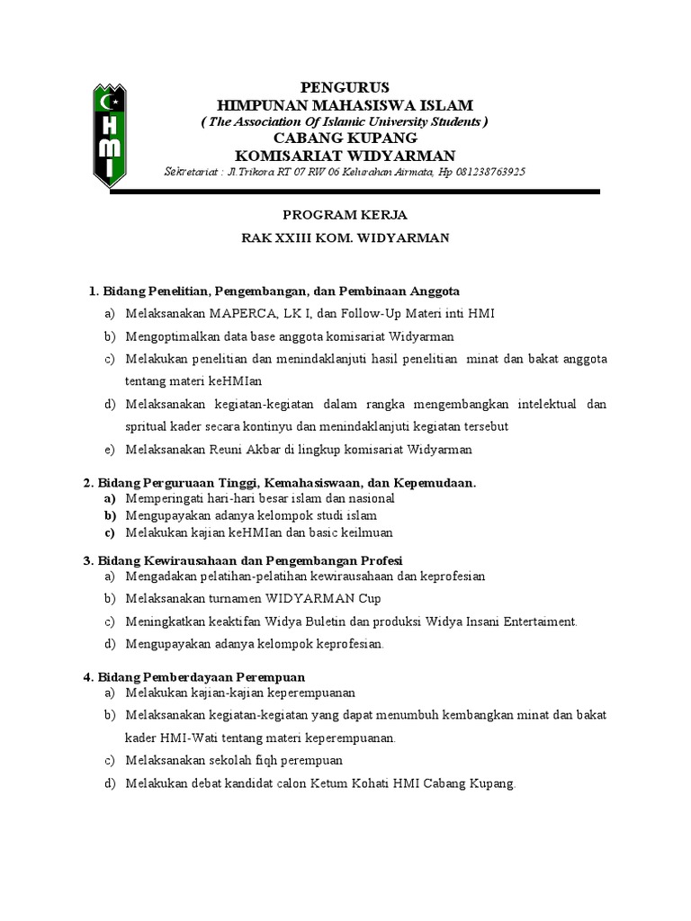 Contoh Surat Program Kerja HMI | PDF | Karier & Perkembangan | Seni