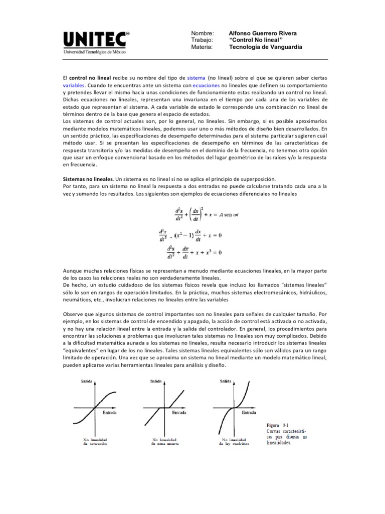 Control No Lineal | PDF | Linealidad | Sistema no lineal