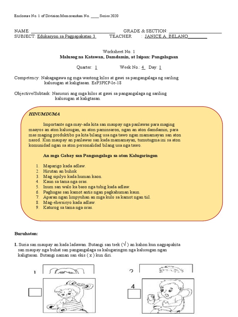 ESP 3 w4 Worksheets | PDF