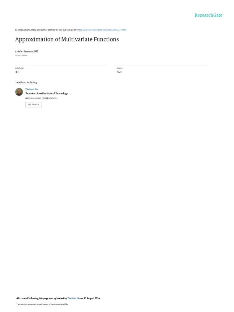 Approximation Of Multivariate Functions Pdf Function Mathematics Artificial Neural Network 1592