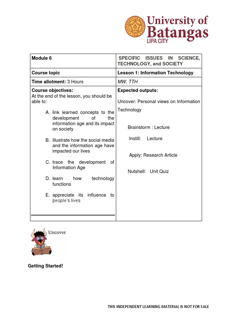 Specific Issues in Science, Technology, and Society: MW, TTH | PDF ...