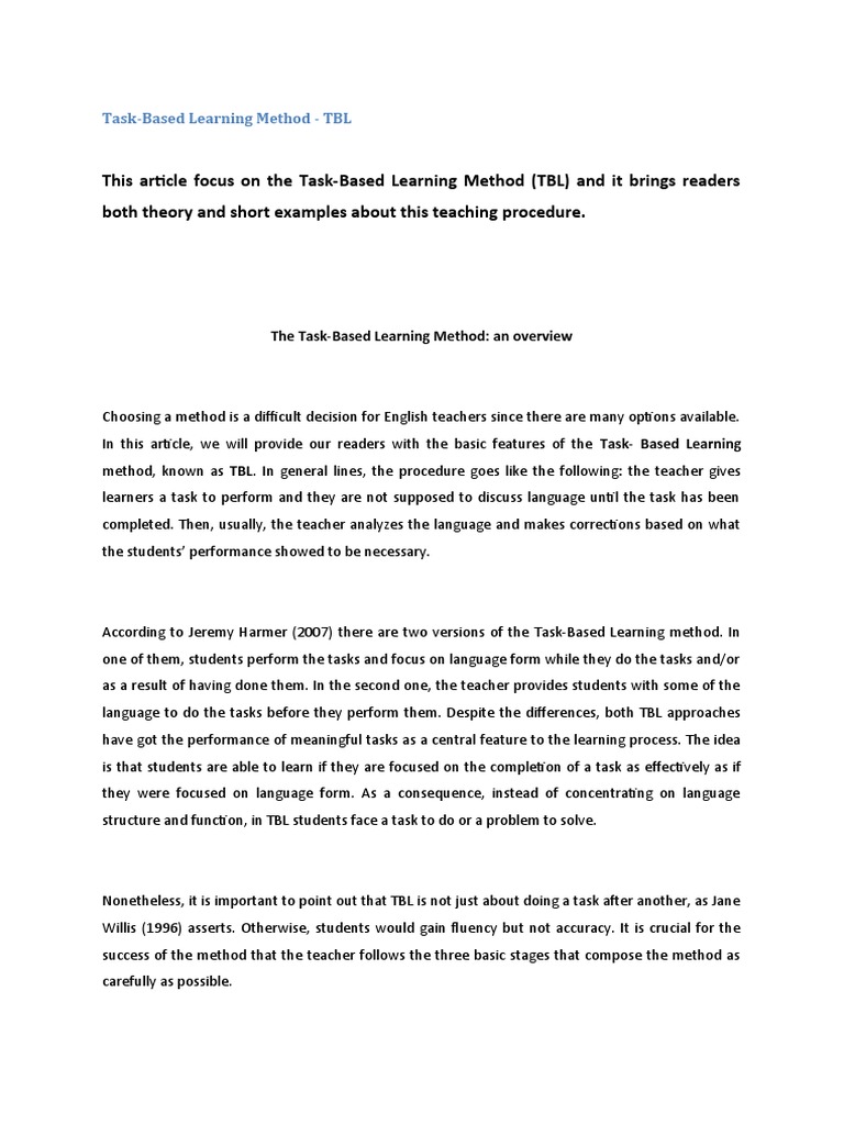 An Overview of the Three Stage Task-Based Learning Method and its Potential Benefits for ...