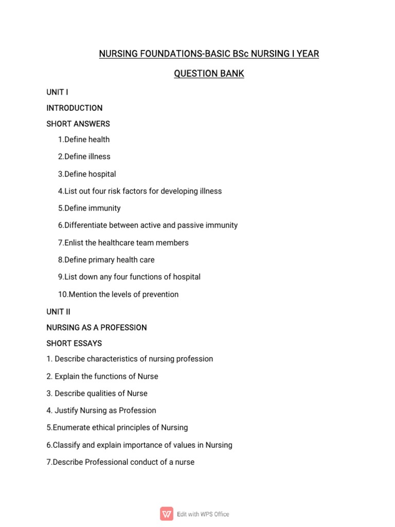 1757 Nursing Foundation Question Bank | PDF | Condensed Matter | Nature