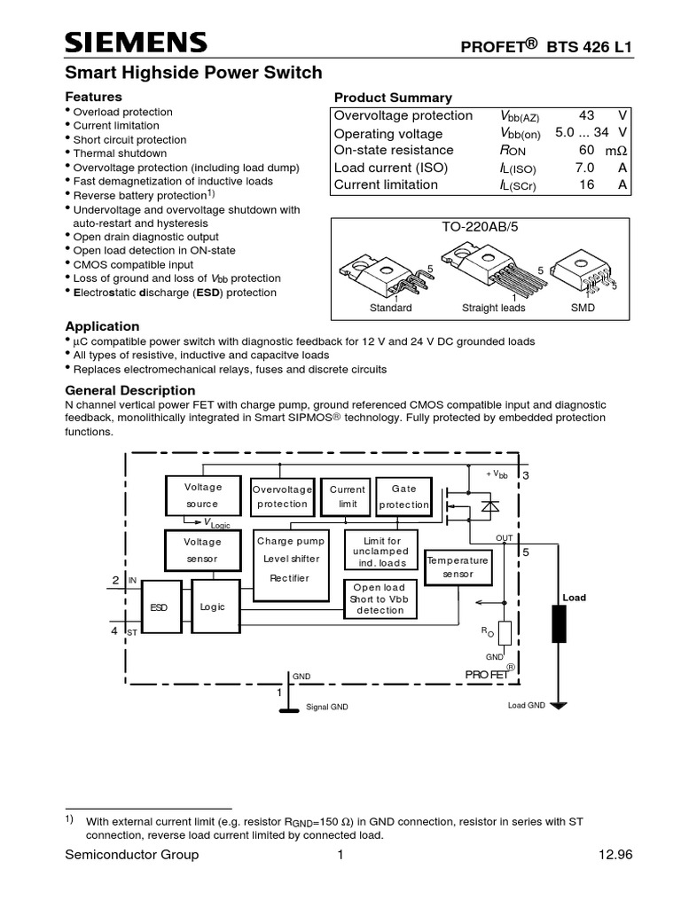 BTS426L1 Siemens-1 | PDF | Field Effect Transistor | Power Supply