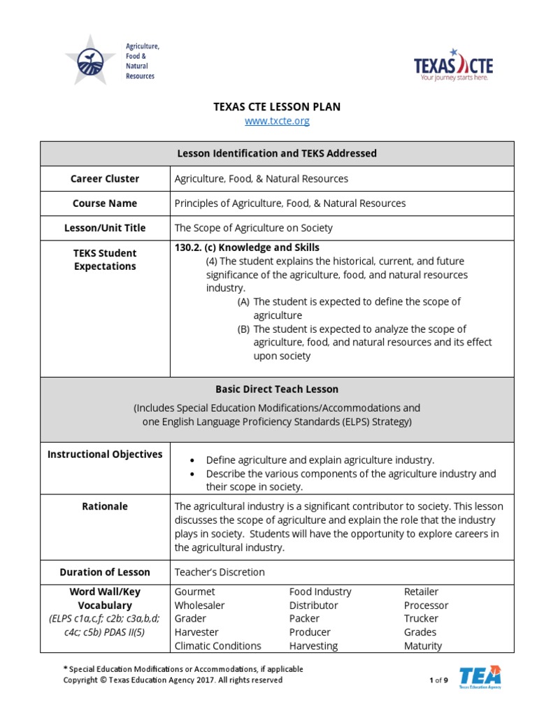 Lesson Plan Scope of Agriculture | PDF | Foods | Wheat