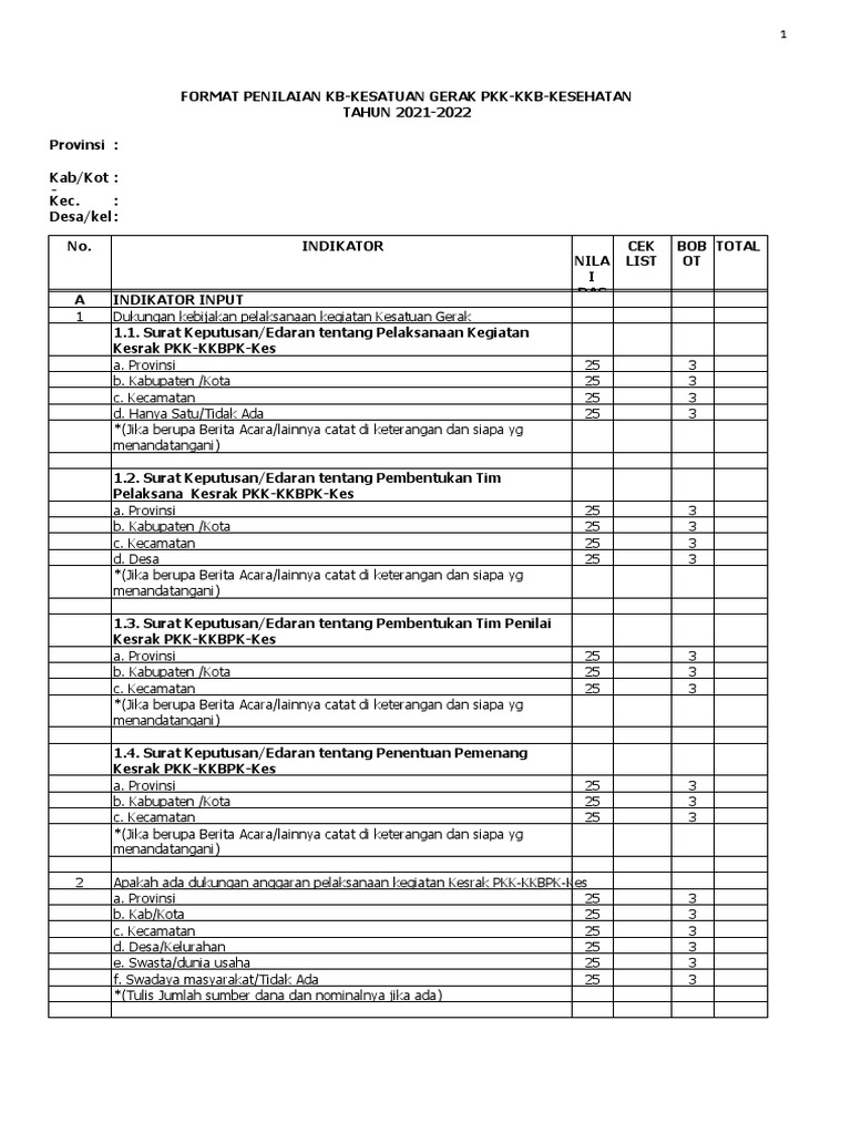 PKK KKBPK KES - Form Penilaian Kesrak 2019-2020-Baru | PDF