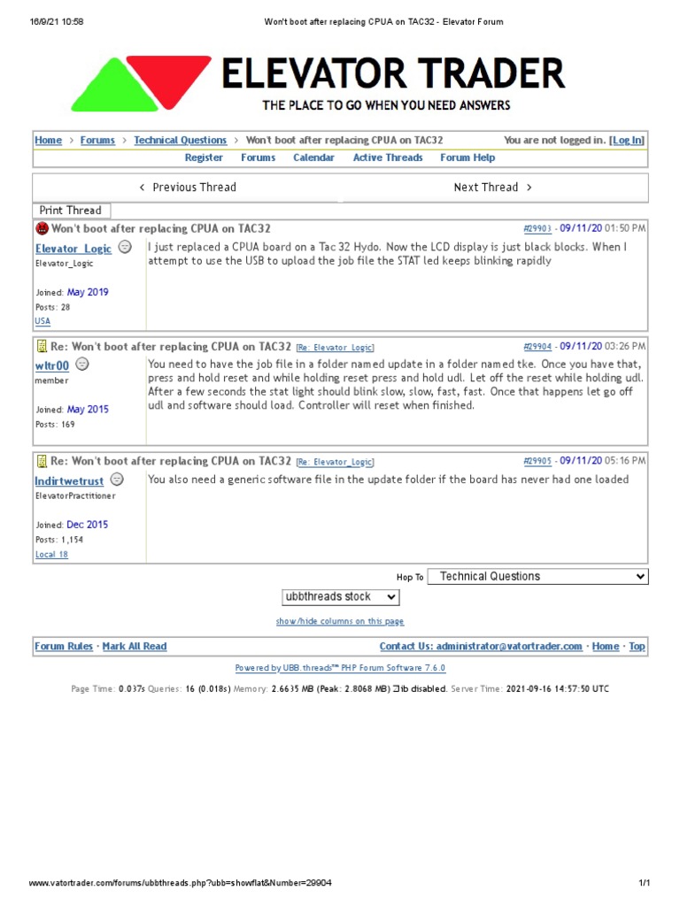 Won't Boot After Replacing CPUA On TAC32 - Elevator Forum | PDF ...