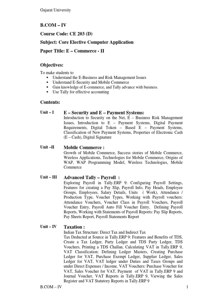 Syllabus B Com Sem-4 CE203D Computer Applications ECommerce | PDF | Payroll | Value Added Tax