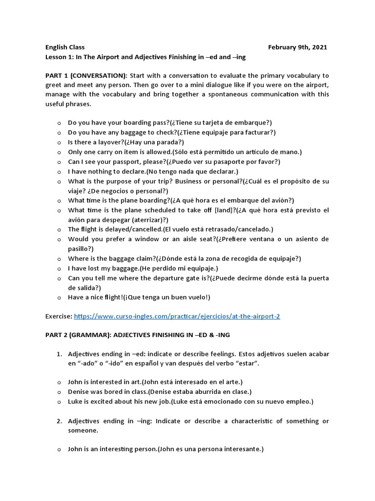 English Class - Lesson 1 | Download Free PDF | Linguistics