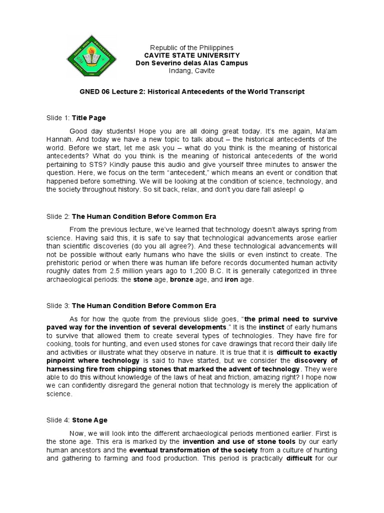 GNED 06 Lecture 2 Historical Antecedents of The World Transcript | PDF ...