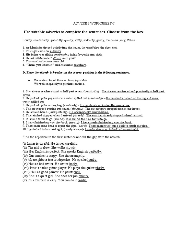 Adverbs Worksheet | PDF