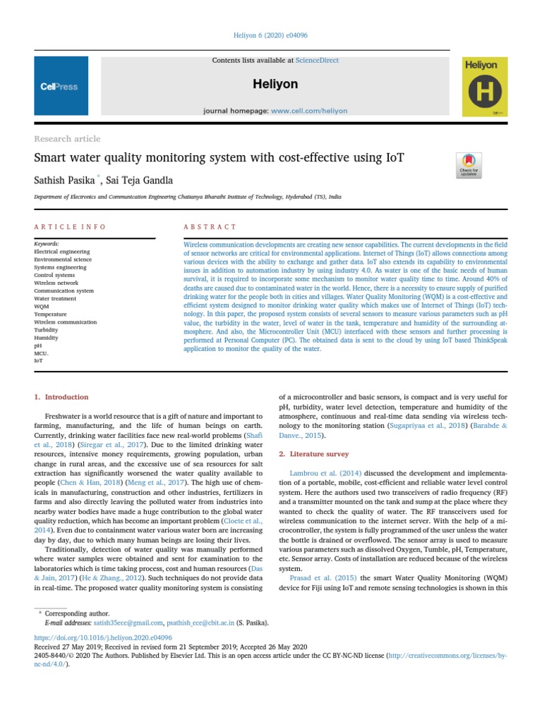 Heliyon: Sathish Pasika, Sai Teja Gandla | PDF | Internet Of Things | Microcontroller