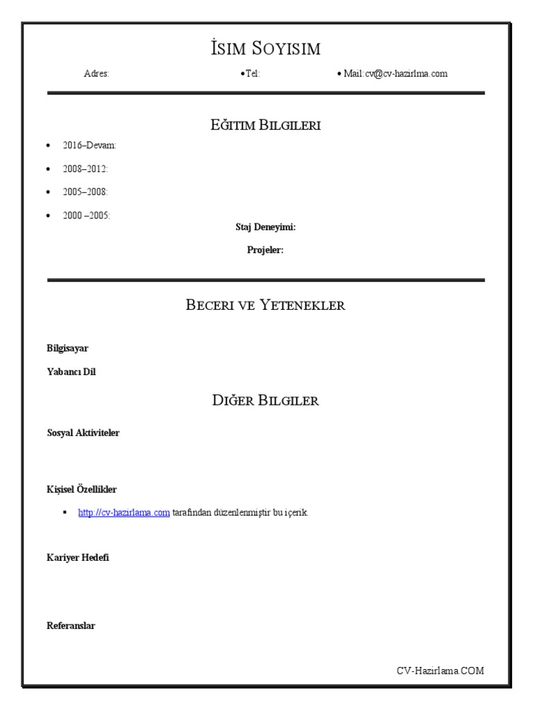 Bos CV Ornek Sade CV Orneklerinden Ozgecmis Taslak | PDF