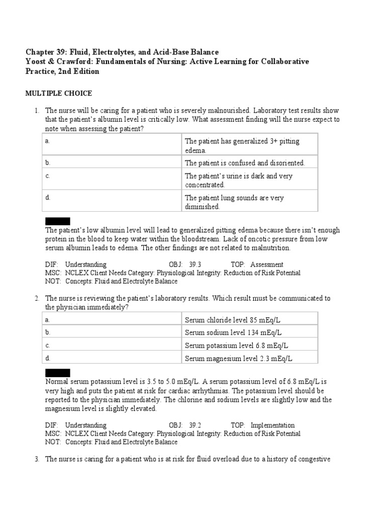 Chapter 39: Fluid, Electrolytes, and Acid-Base Balance Yoost & Crawford ...