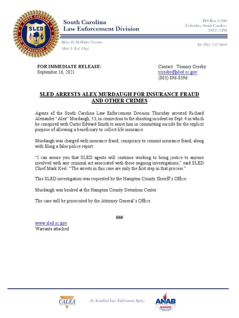 Arrest Warrants and Affidavits in Alex Murdaugh Shooting | PDF