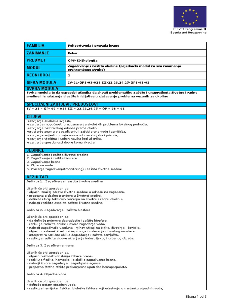 Zagadjivanje I Zastita Okoline (Zajednicki Modul) | PDF