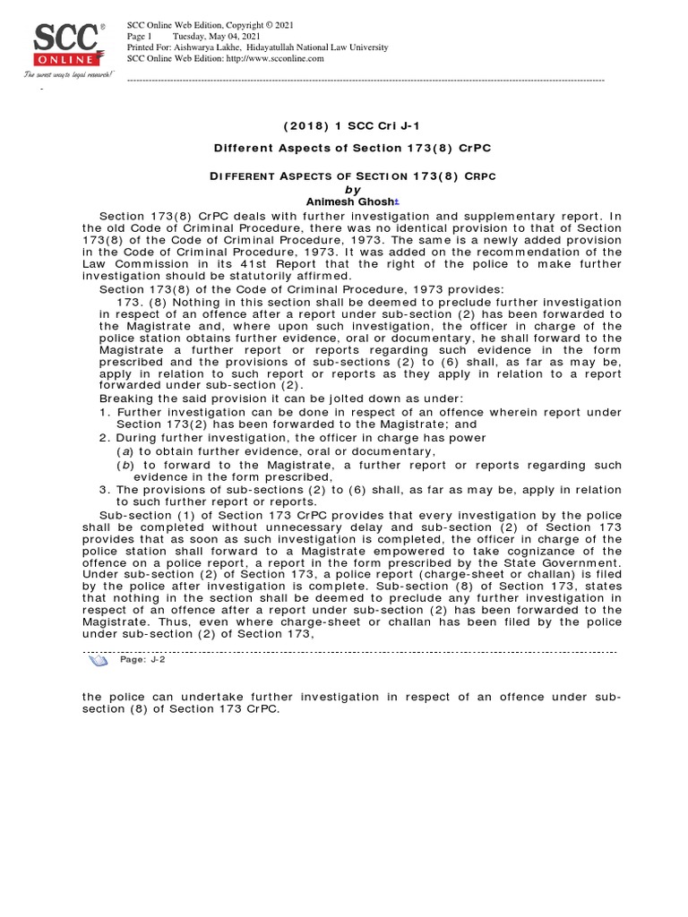 Different Aspects of Section 173 (8) CRPC | PDF | Law Enforcement ...