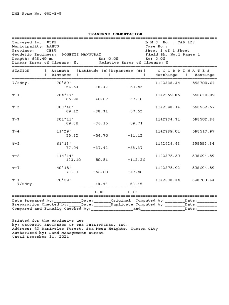 Traverse Computation | PDF | Geodesy | Geography