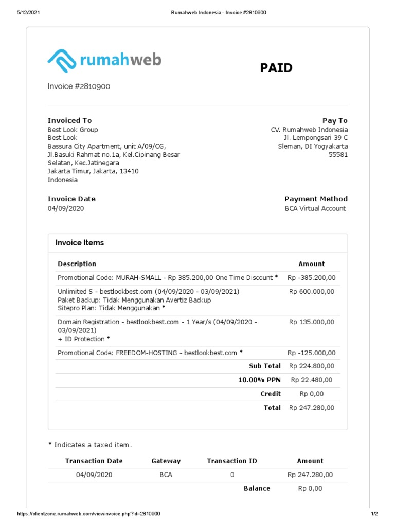 Rumahweb Indonesia - Invoice #2810900 | Download Free PDF | Invoice | Money