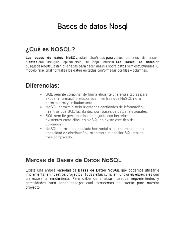 Comparativa de Bases de Datos NoSQL | PDF | No Sql | Bases de datos