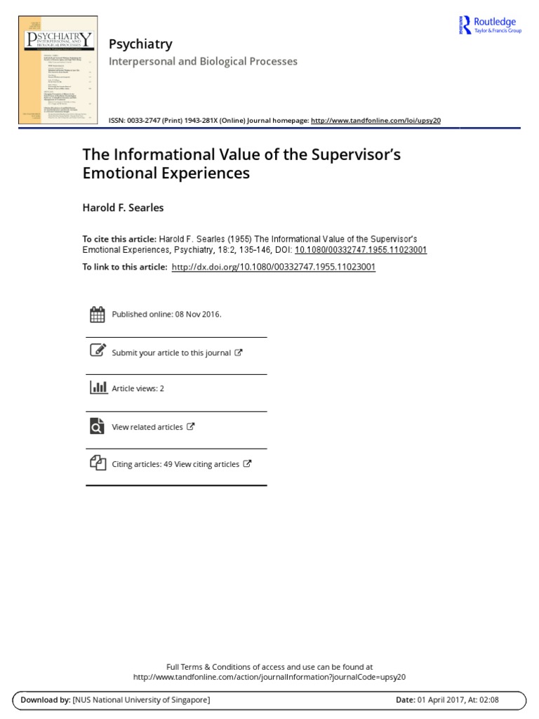 The Informational Value of The Supervisor's | PDF | Psychotherapy ...
