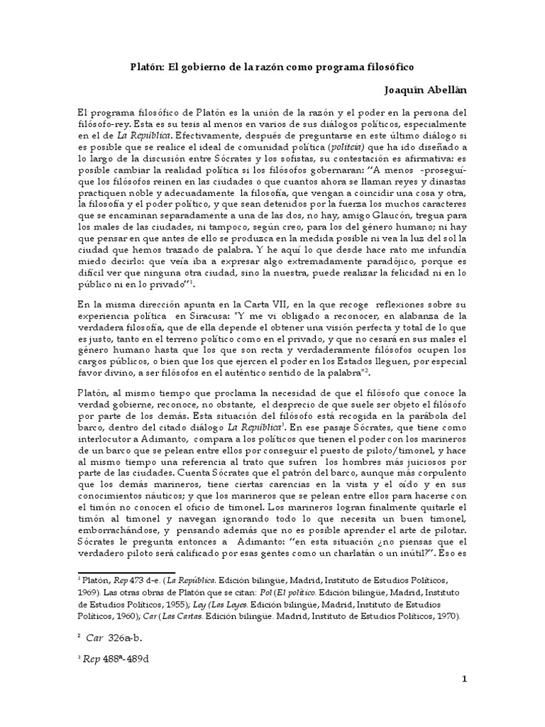 01.2 Platón. El Gobierno de La Razón | PDF | Platón | Sócrates