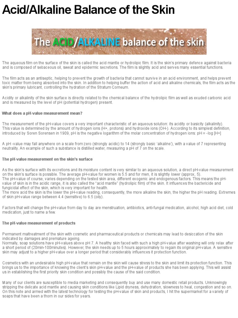 Acid Mantle pH Balance | PDF | Ph | Alkalinity
