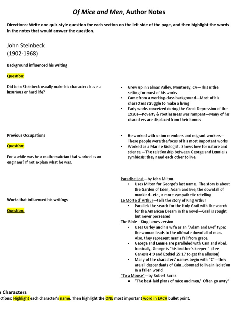 OMAM Author - Character Sheet | PDF | John Steinbeck