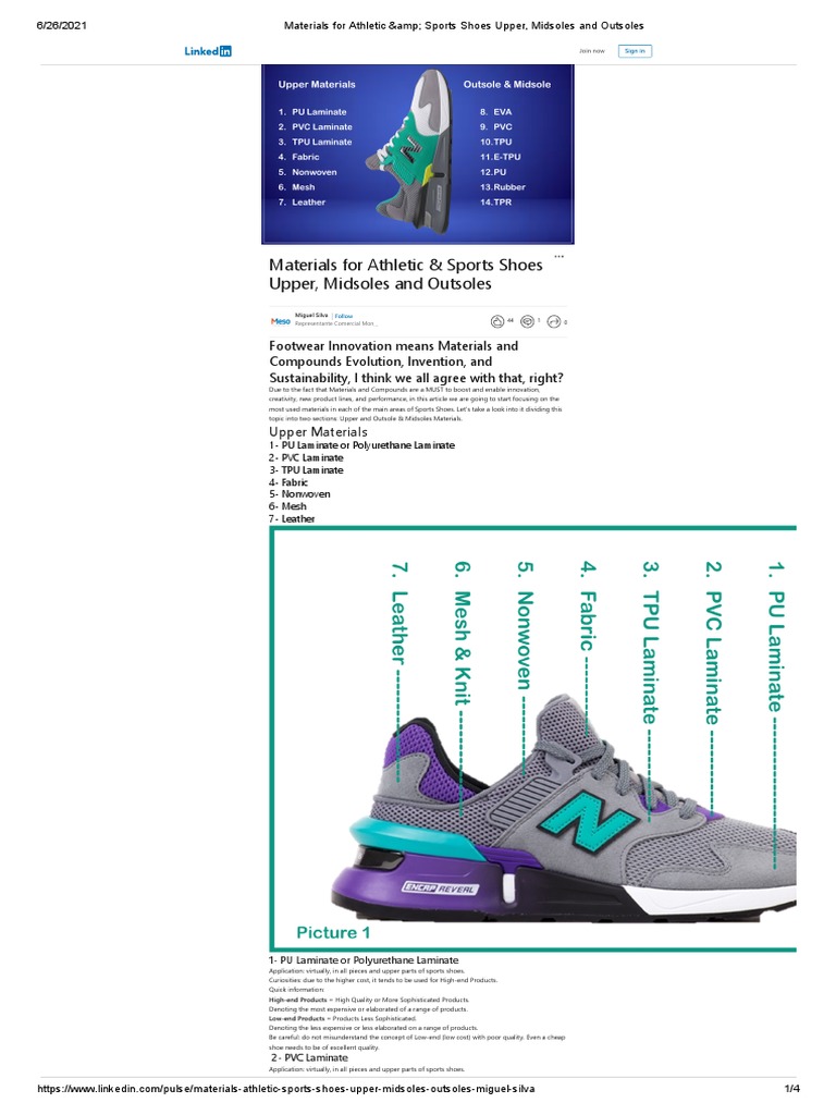 Materials For Athletic and Sports Shoes Upper, Midsoles and Outsoles ...