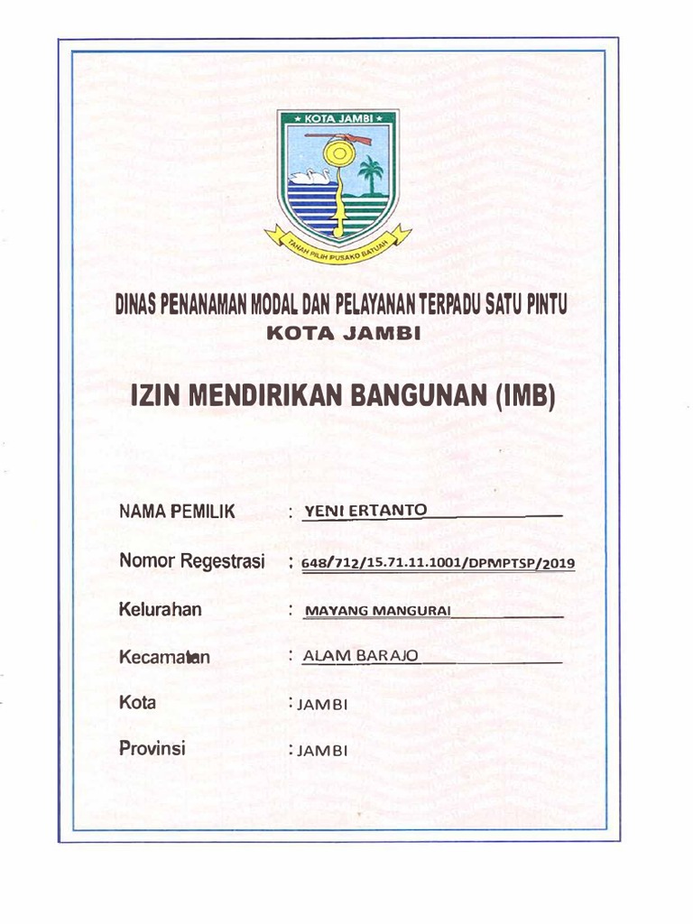 Contoh Surat IMB Rumah Tinggal Jambi | PDF