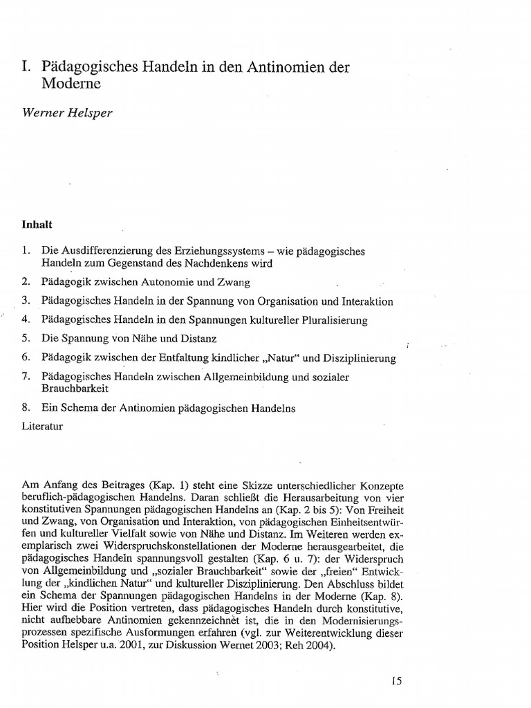Werner Helsper Näheantinomie , Antinomien pädagogischen Handelns nach ...