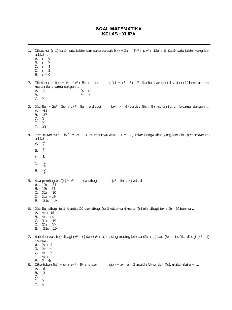 Latihan Soal Xi Ipa | PDF