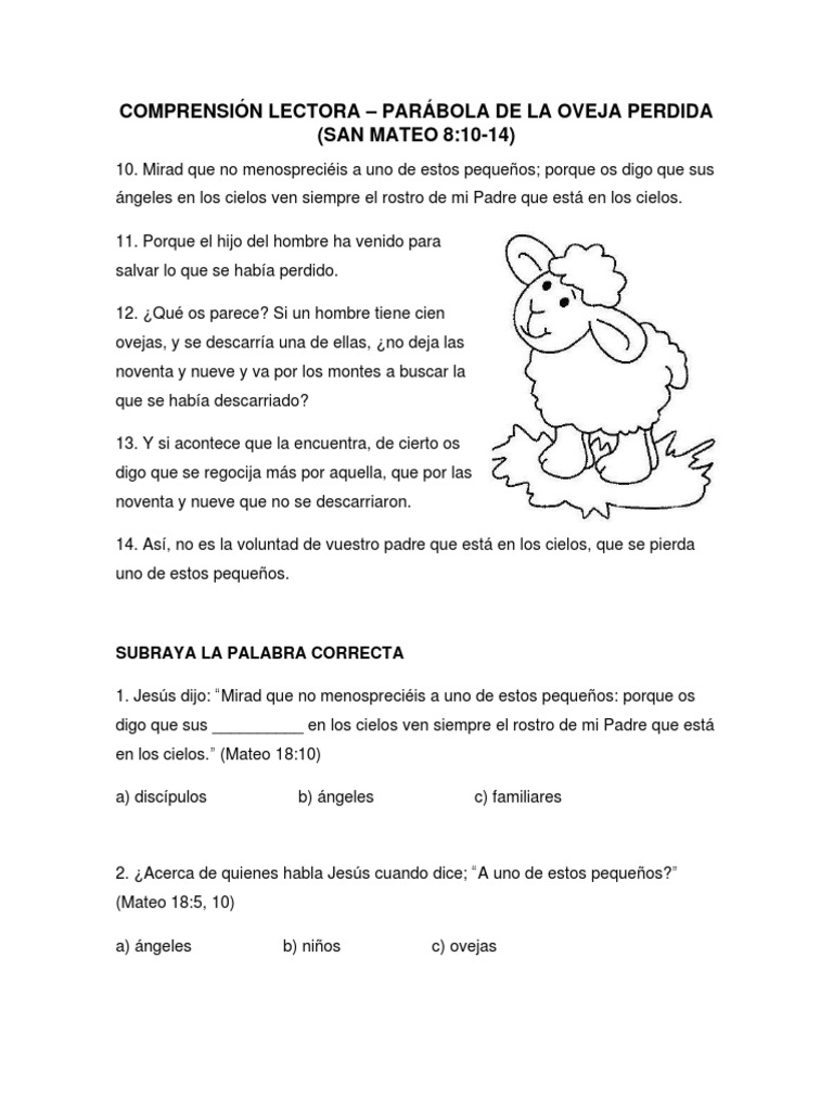COMPRENSIÓN LECTORA-Parábola de La Oveja Perdida | PDF | Evangelio de ...
