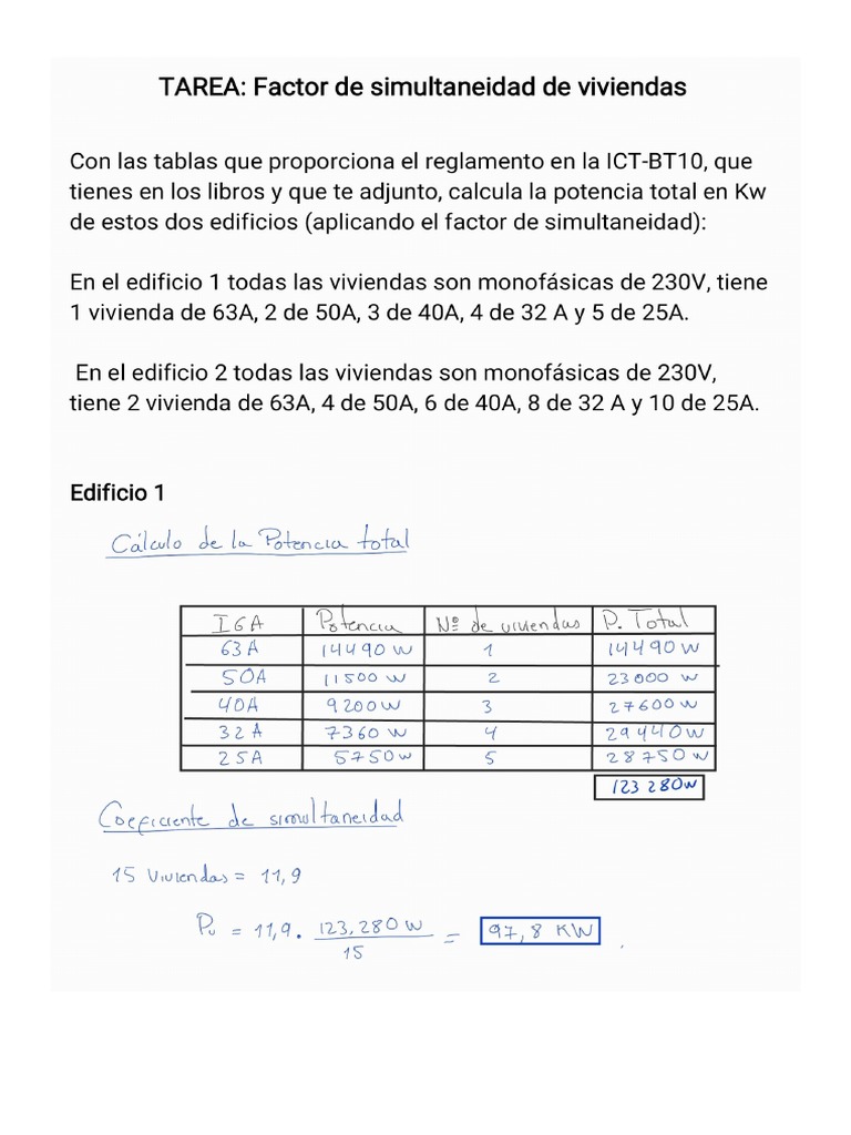 Tarea 5. Factor de Simultaneidad en Viviendas | PDF