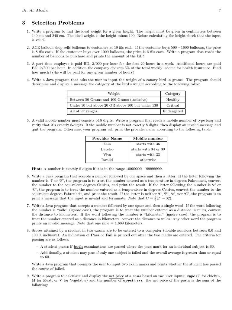 JAVA Problems Selection 2 | PDF | Arithmetic | Prices