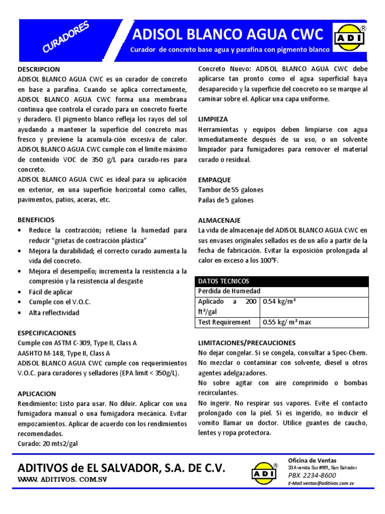Curador de Concreto ADISOL Blanco | PDF | Hormigón | Agua