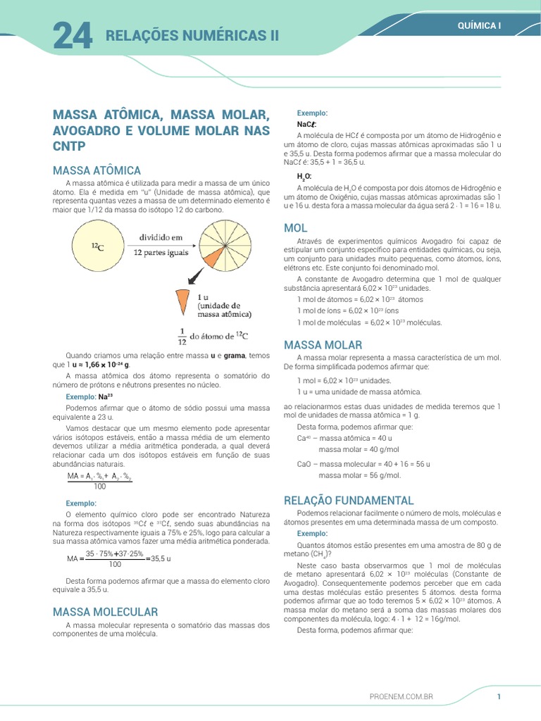 Massa Atômica e Mol na Química | PDF | Mol (unidade) | Massa molecular