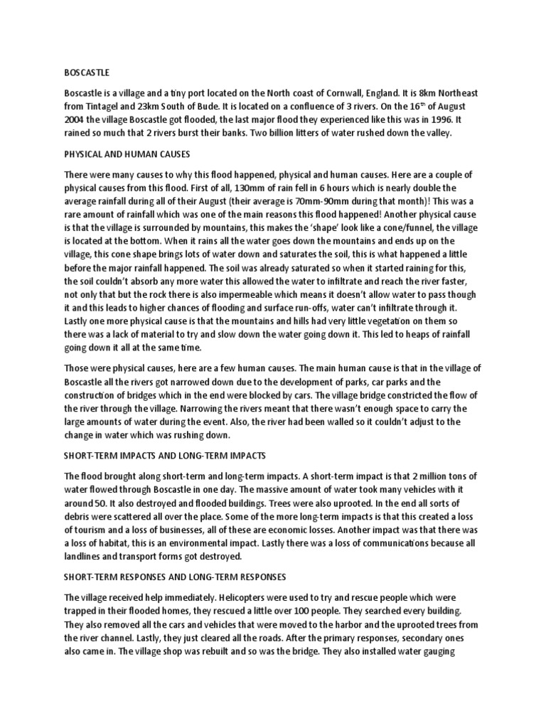 Geography Boscastle Case Study | PDF | Flood | Rain