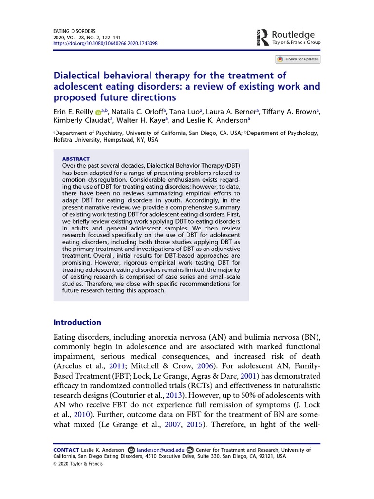 DBT for Adolescent Eating Disorders Review | PDF | Dialectical Behavior ...