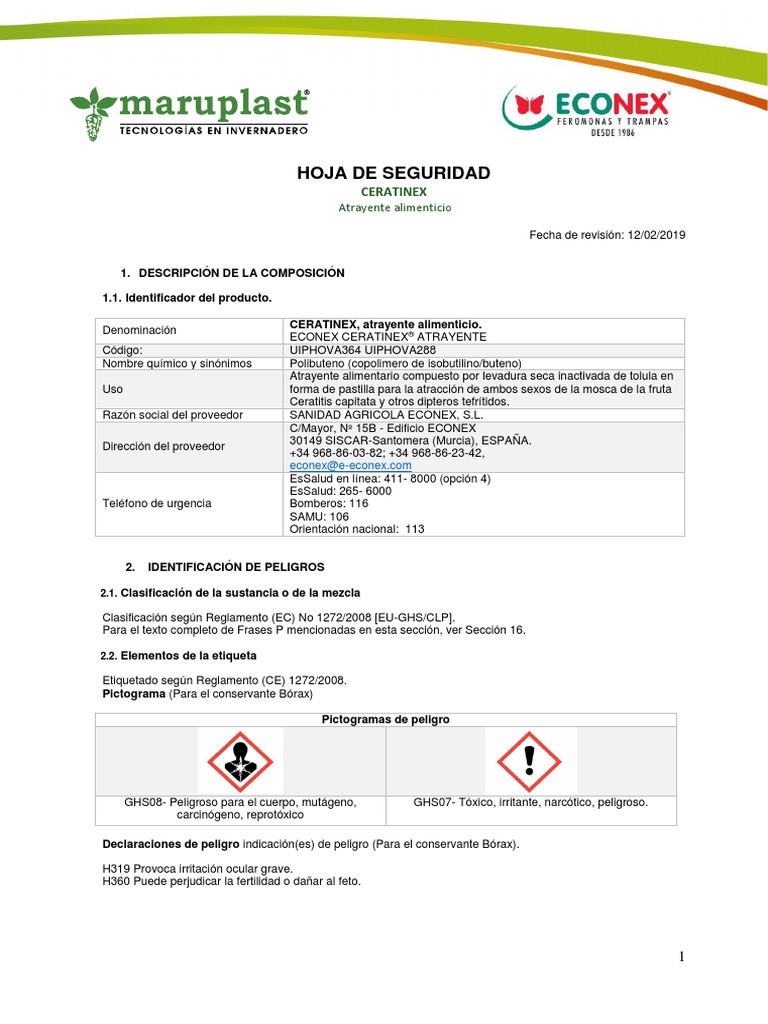 Ceratinex - Hoja de Seguridad | PDF | Agua | Toxicidad