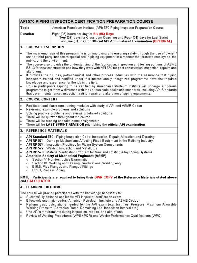 2021-API 570 Piping Inspector Preparation Course BROCHURE | Download ...