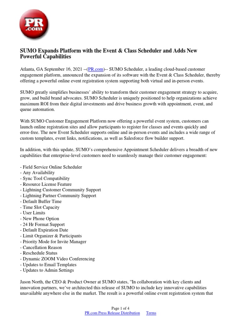 SUMO Expands Platform With The Event & Class Scheduler and Adds New ...