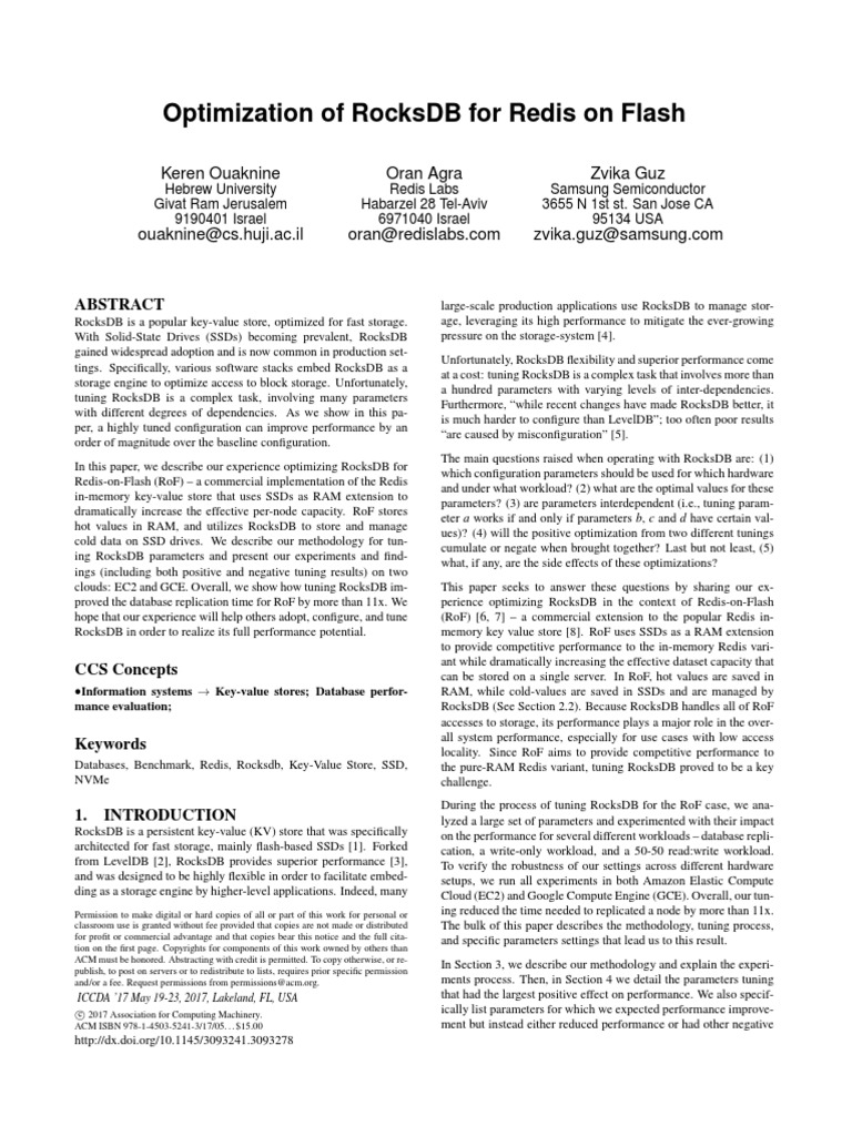 Optimization of Rocksdb For Redis On Flash: Keren Ouaknine Oran Agra Zvika Guz | PDF ...