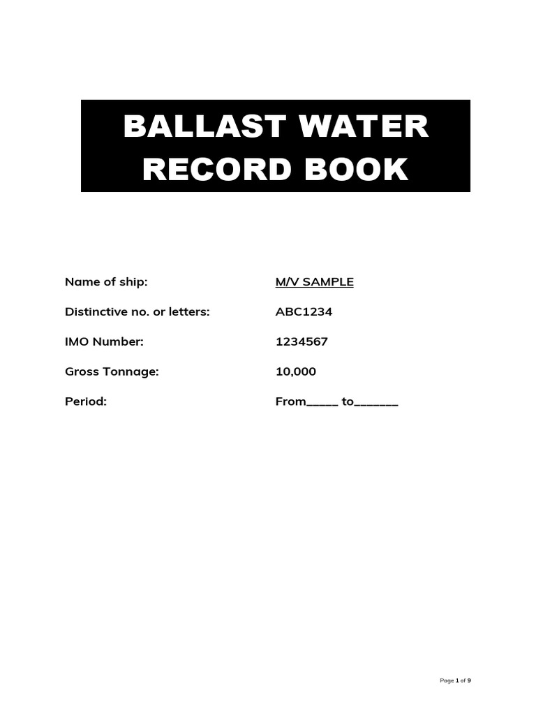 Sample Ballast Water Record Book Completed | PDF | Water | Ships
